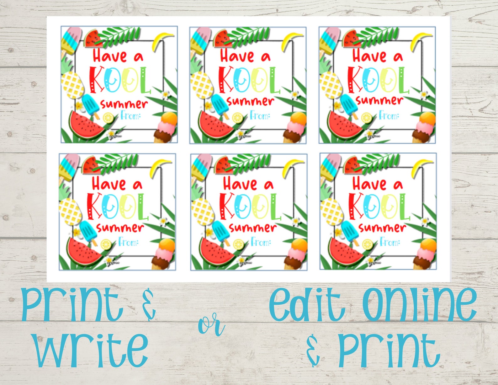 Editable End of Year Gift Tag , Kool/cool Summer Tag , End of Year Gift ...