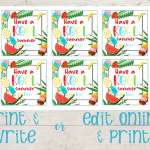 Editable End of Year Gift Tag , Kool/cool Summer Tag , End of Year Gift ...