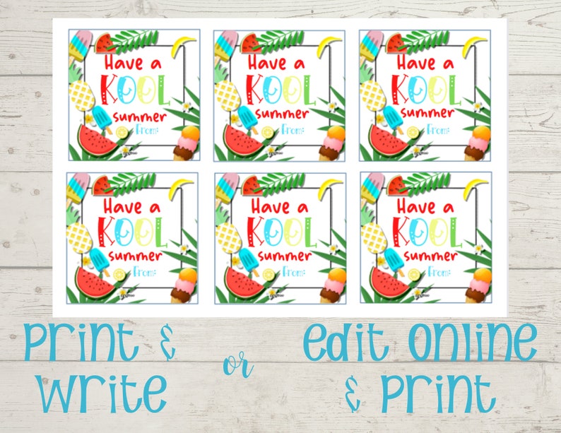 Editable End of Year Gift Tag , Kool/cool Summer Tag , End of Year Gift ...