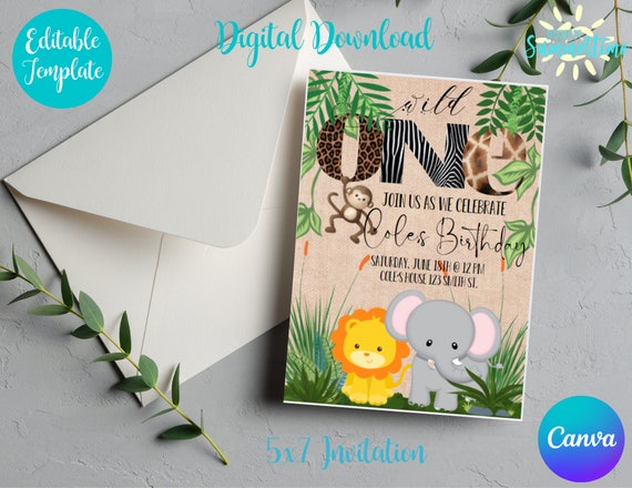 Editable Jungle Safari Digital Birthday Invitation Jungle | Etsy