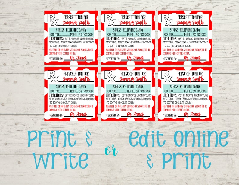 Editable RX Prescription Candy Tag, Nurse Appreciation, Printable ...