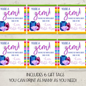 Editable You're A Gem Tag, Thank You Gift Tag for Students Teachers ...