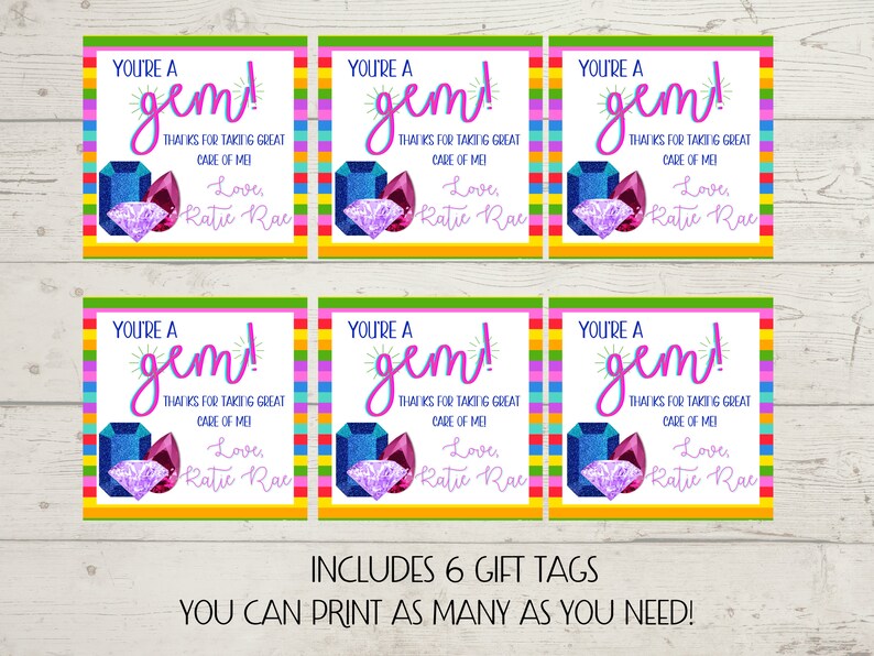 Editable You're A Gem Tag, Thank You Gift Tag for Students Teachers ...