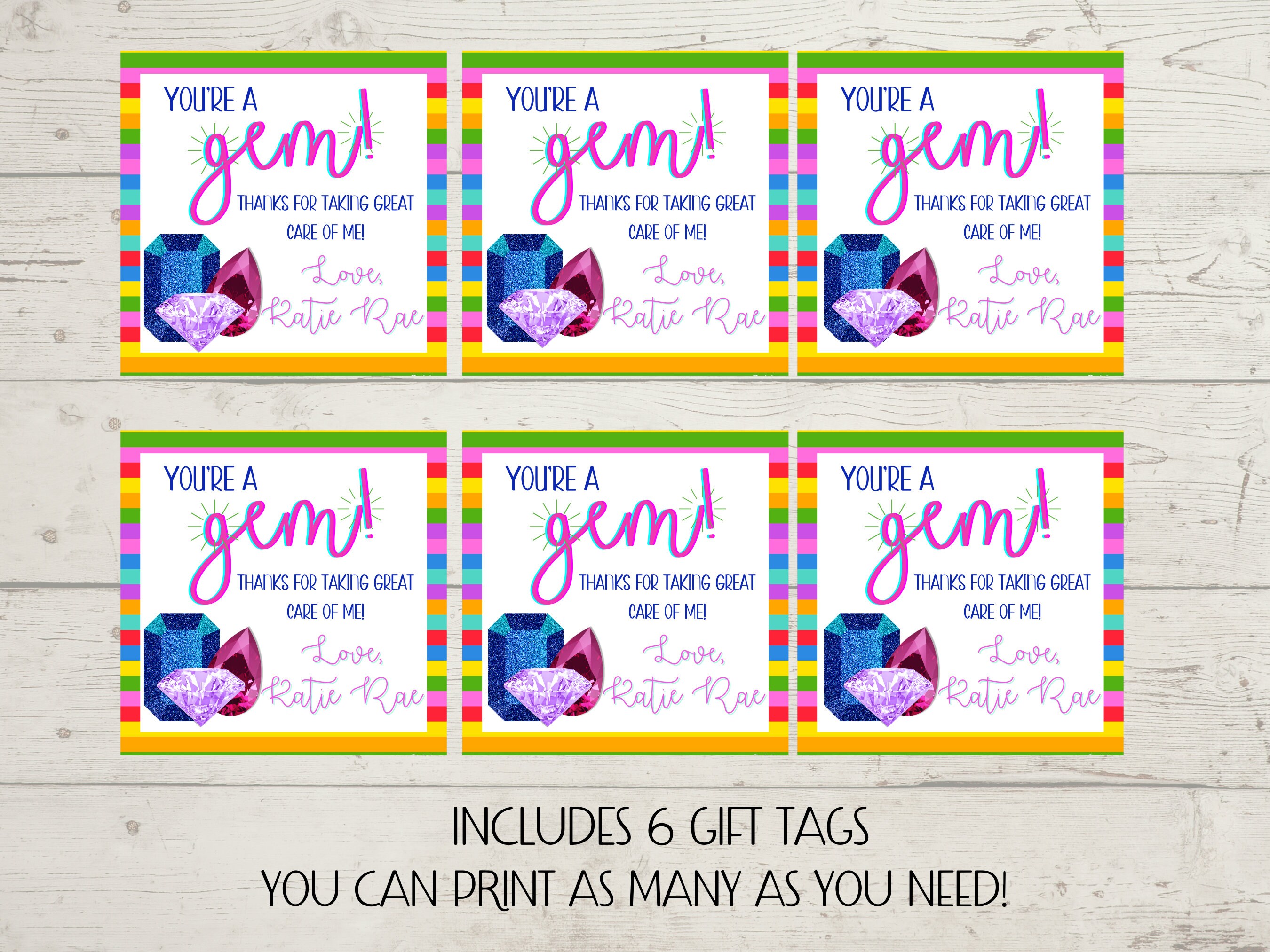 Editable You're A Gem Tag, Thank You Gift Tag for Students Teachers ...