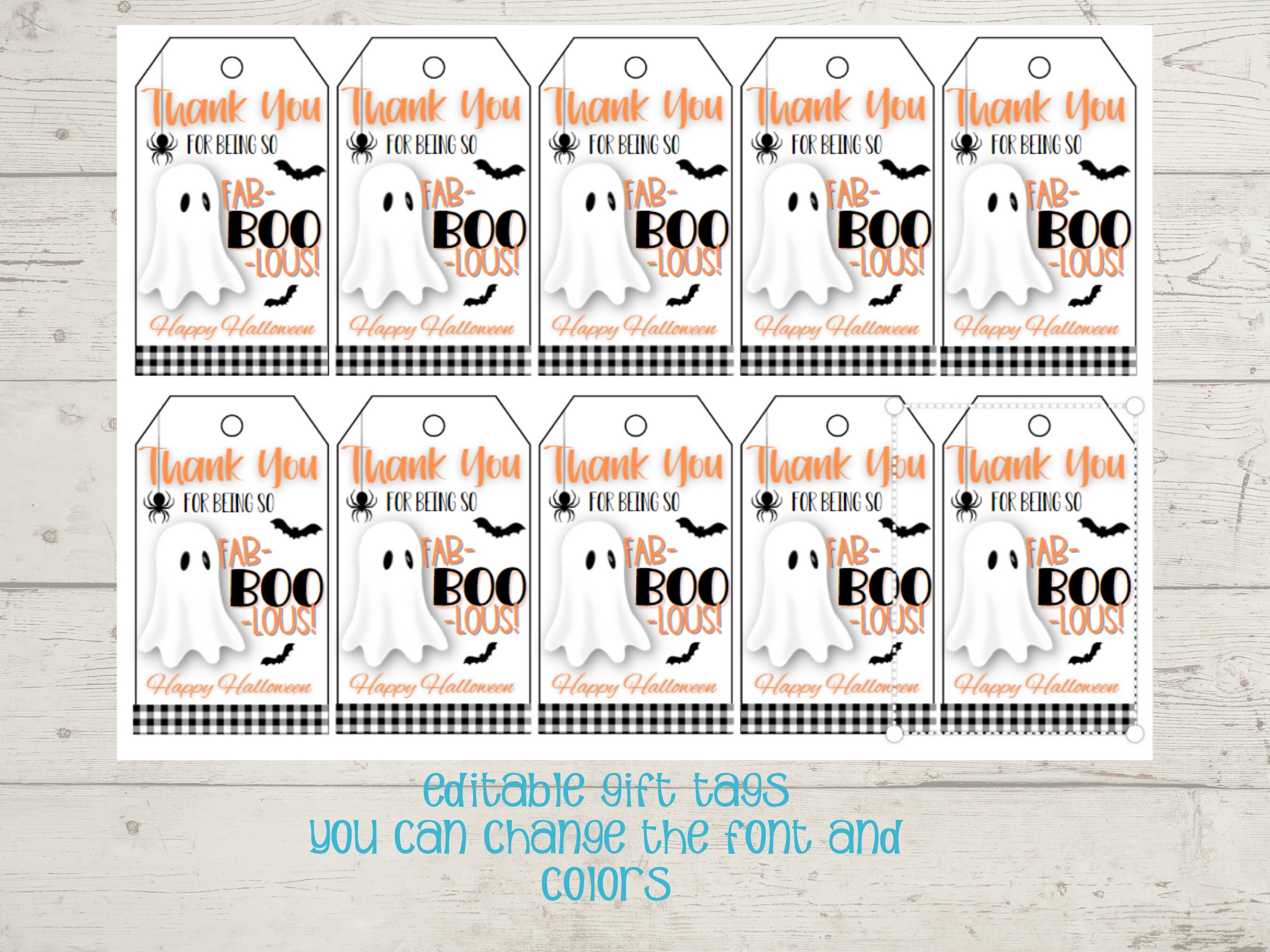 Editable Halloween Gift Tag , Thanks for Being Fab-boo-lous , Gift Tag ...