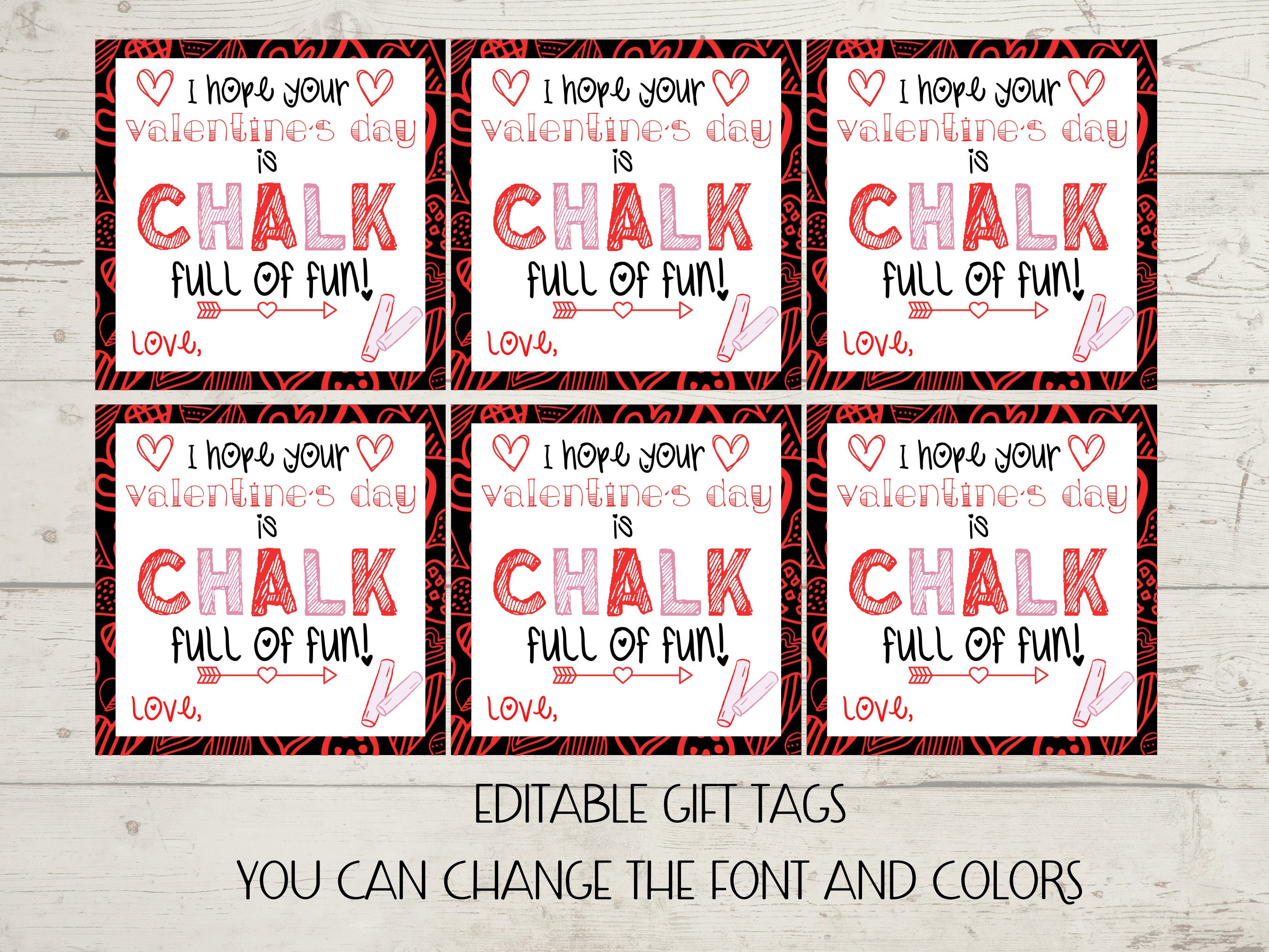 Editable Valentines Gift Tag , Chalk Full of Fun, Gift Tag for Students ...