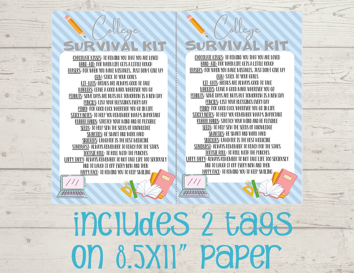 Editable College Survival Kit Tag , Printable Digital Gift Tag, Candy ...