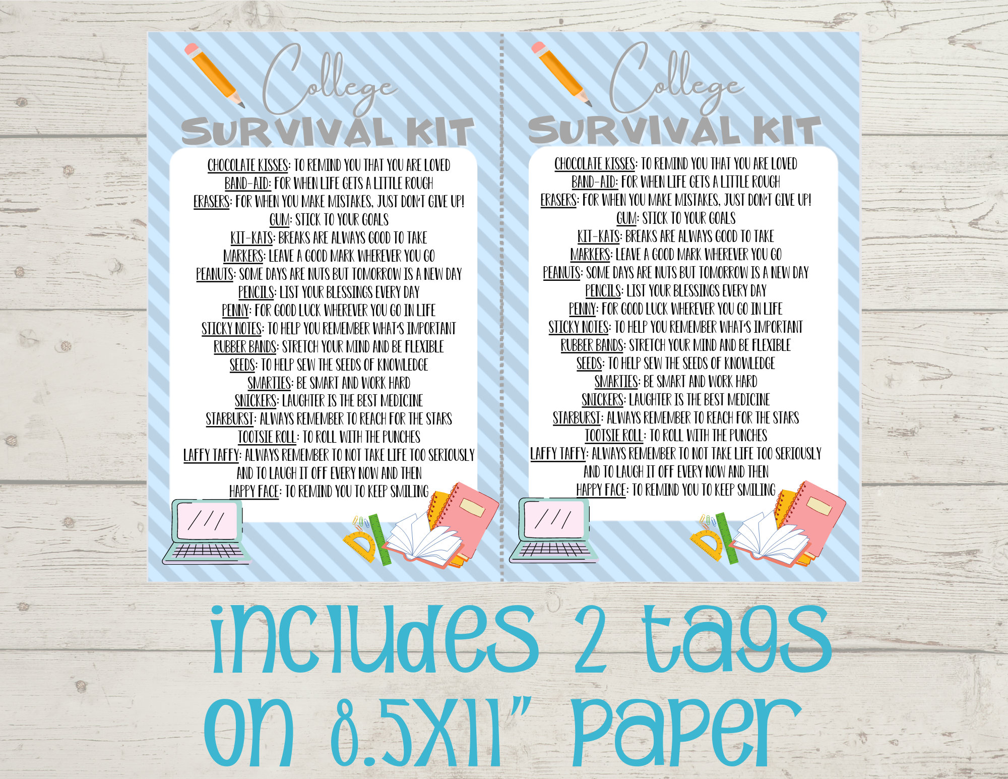 Editable College Survival Kit Tag , Printable Digital Gift Tag, Candy ...