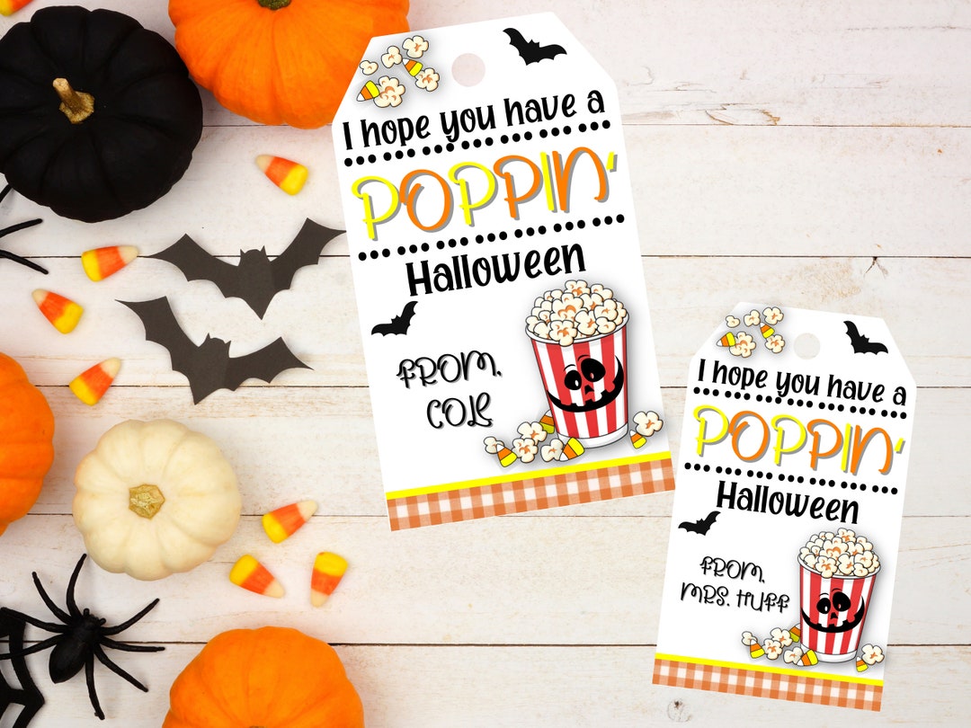 Editable Halloween Gift Tag , Poppinʻ Halloween , Popcorn Gift Tag for ...