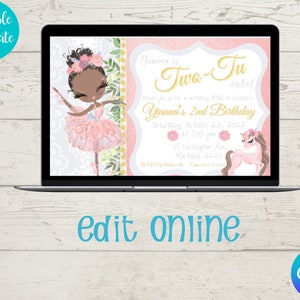 Editable Two-tu Cute Birthday Party Invitation, Two-tu Cute Invitation ...