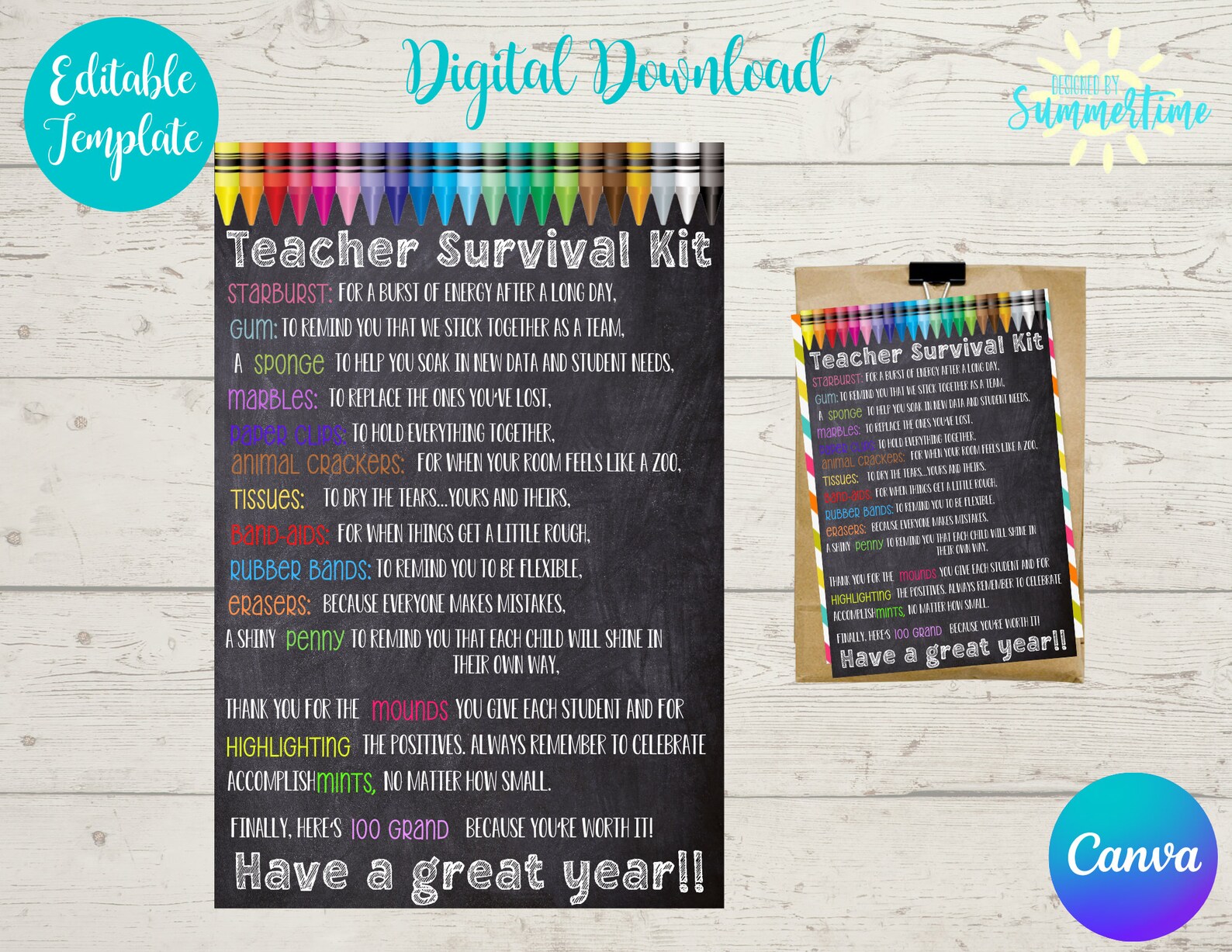 Editable Teacher Survival Kit Tag , Teacher Appreciation , Printable ...