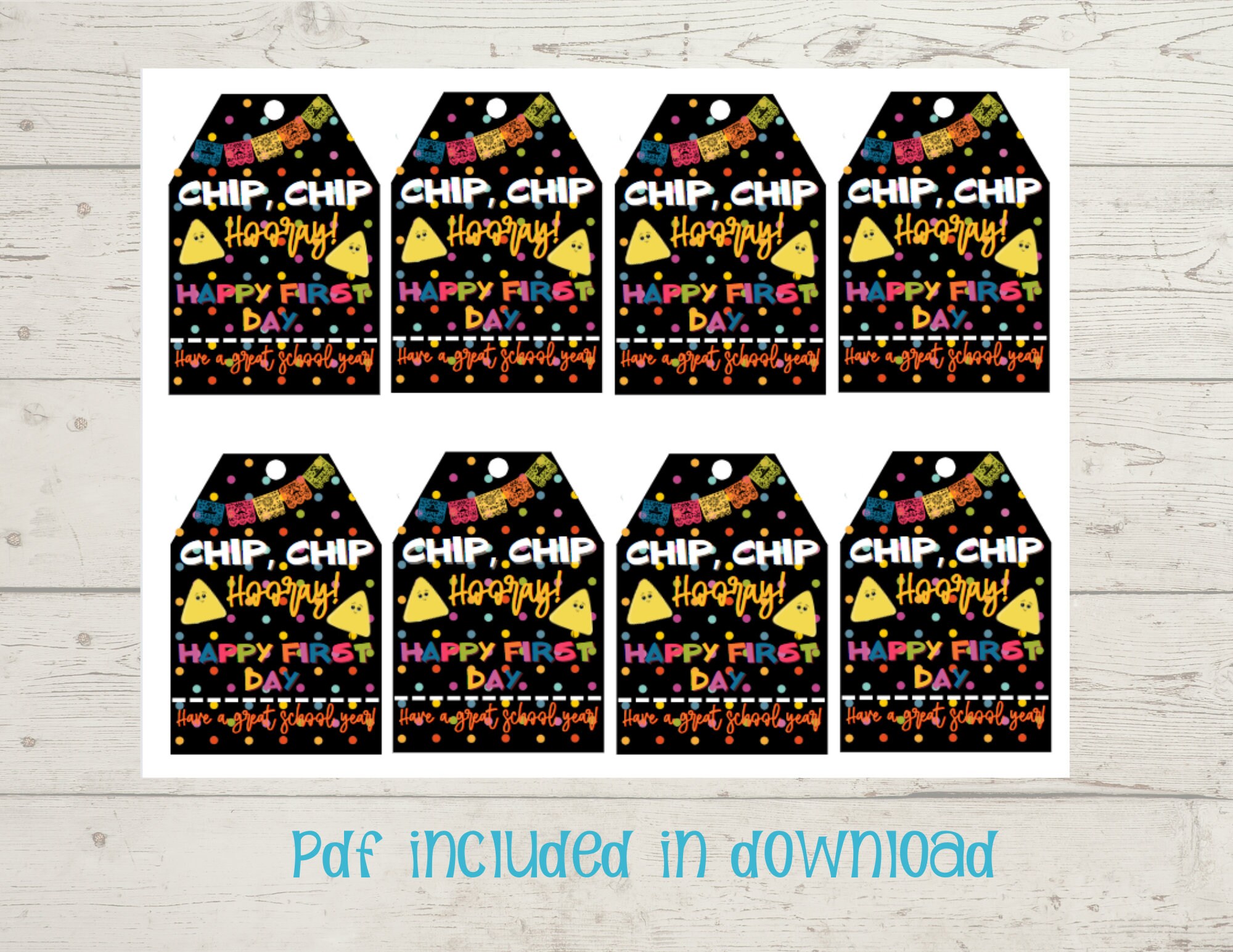 Editable Chip Chip Hooray Tag , First Day of School Tag , Gift Tags for ...