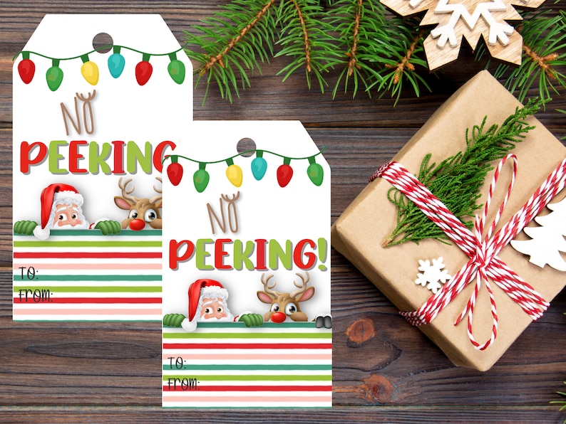 Editable Christmas Gift Tags No Peeking Gift Tag Santa - Etsy