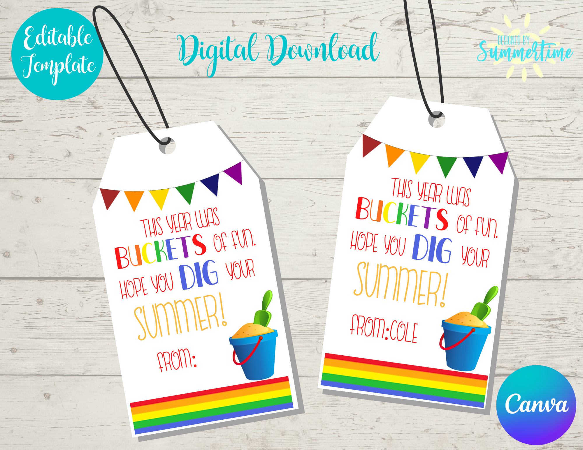 Editable End of Year Gift Tag , Buckets of Fun Tag , End of Year Gift ...