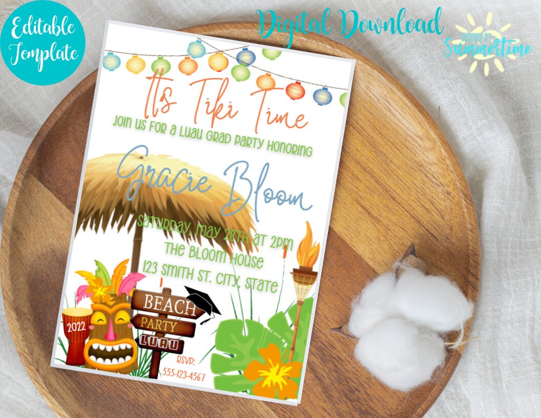 Editable Luau Graduation Party Invitation, Graduation Invitation, Class ...