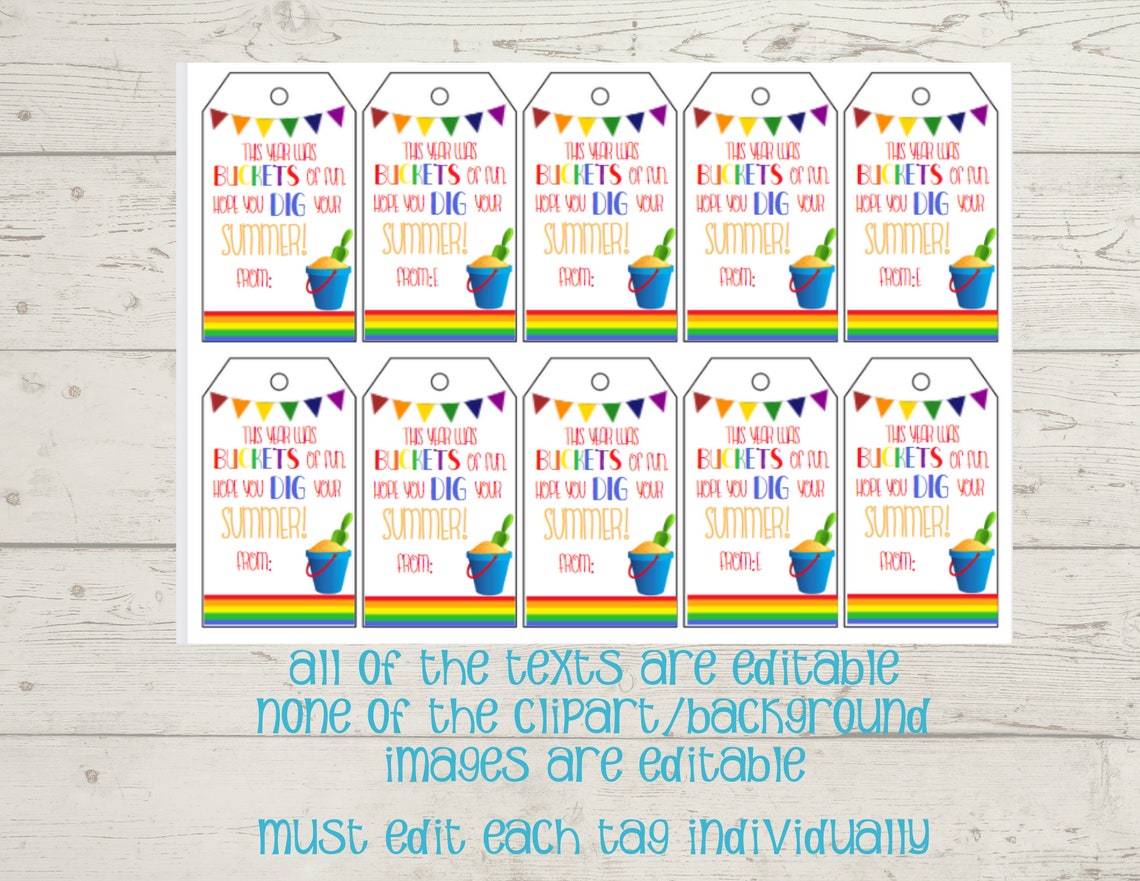 Editable End of Year Gift Tag , Buckets of Fun Tag , End of Year Gift ...