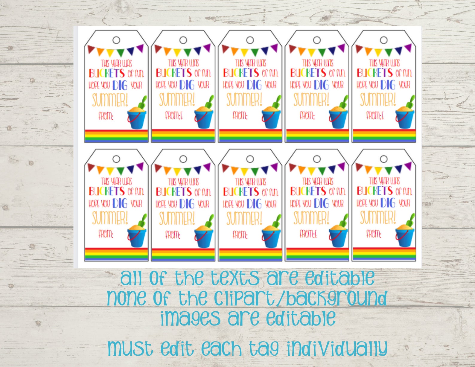 Editable End of Year Gift Tag , Buckets of Fun Tag , End of Year Gift ...