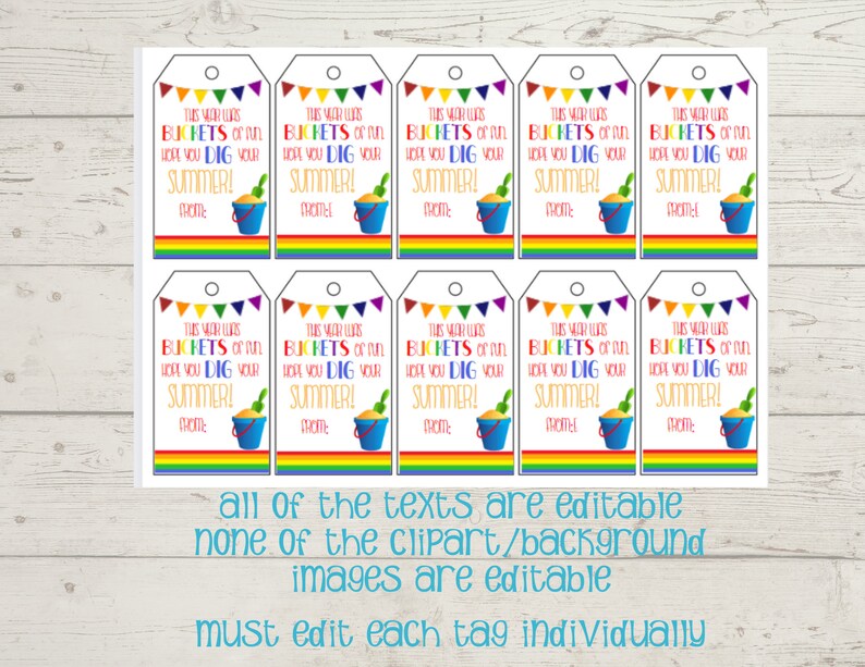 Editable End of Year Gift Tag , Buckets of Fun Tag , End of Year Gift ...