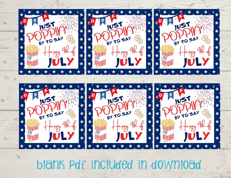 Editable Popcorn Fourth of July Gift Tag , 4th of July Favor Tag ...