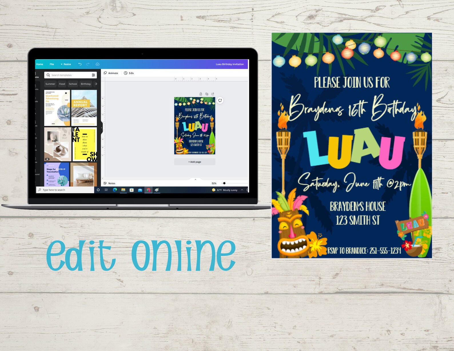 Editable Luau Birthday Invitation, Hawaiian Theme Party, Digital ...