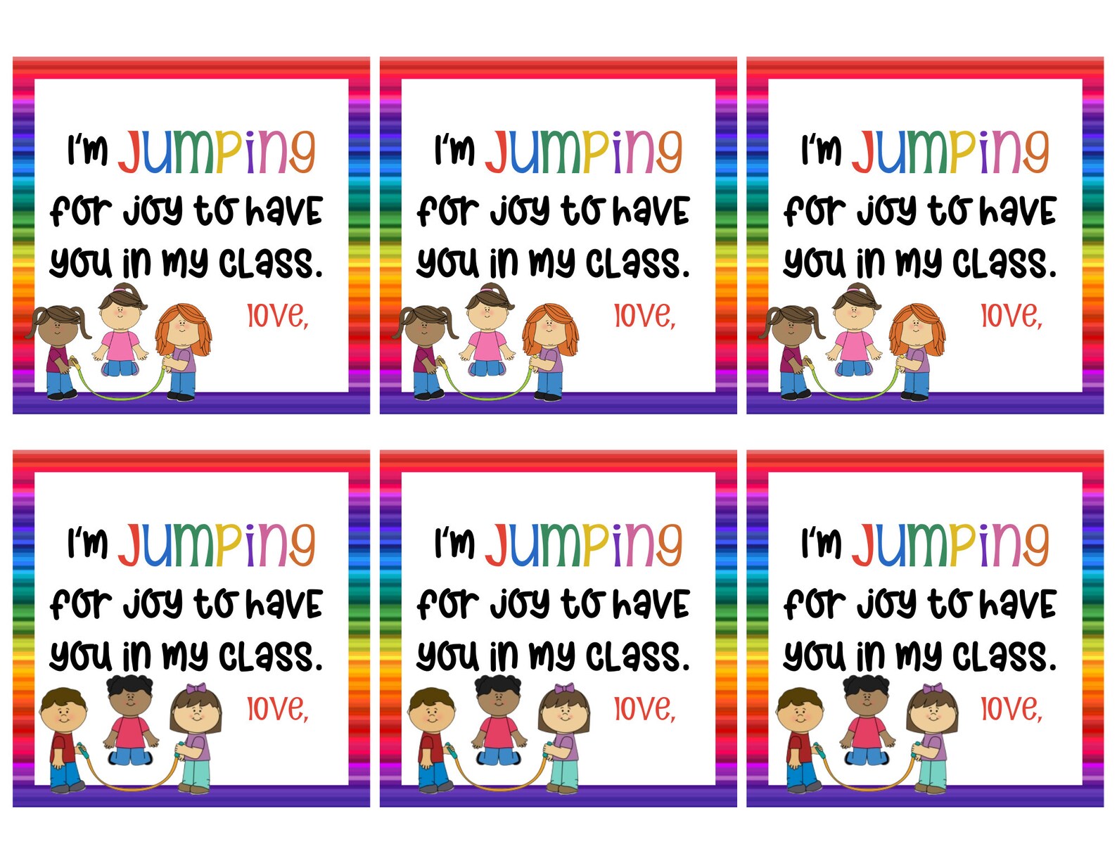 Editable Jump Rope Gift Tag , Jumping for Joy , First Day of School ...