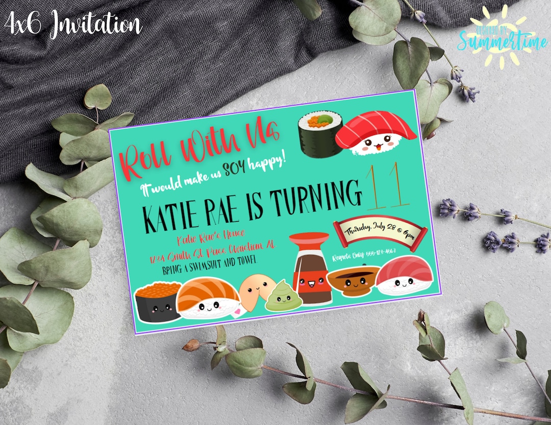 Editable Sushi Birthday Invitation, Chinese Theme Party, Sushi Digital ...