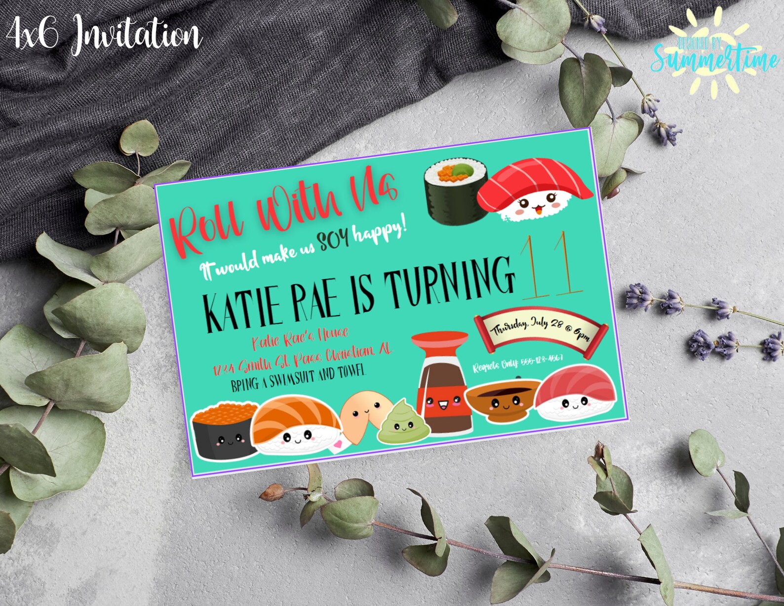 Editable Sushi Birthday Invitation, Chinese Theme Party, Sushi Digital ...