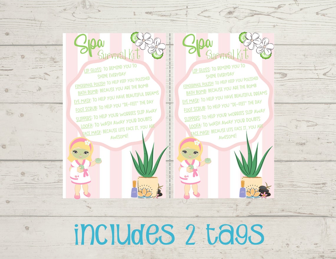 Editable Spa Day Survival Kit Tag , Spa Day , Spa , Survival Kit, Gift ...