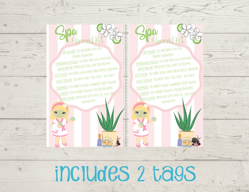 Editable Spa Day Survival Kit Tag , Spa Day , Spa , Survival Kit, Gift ...
