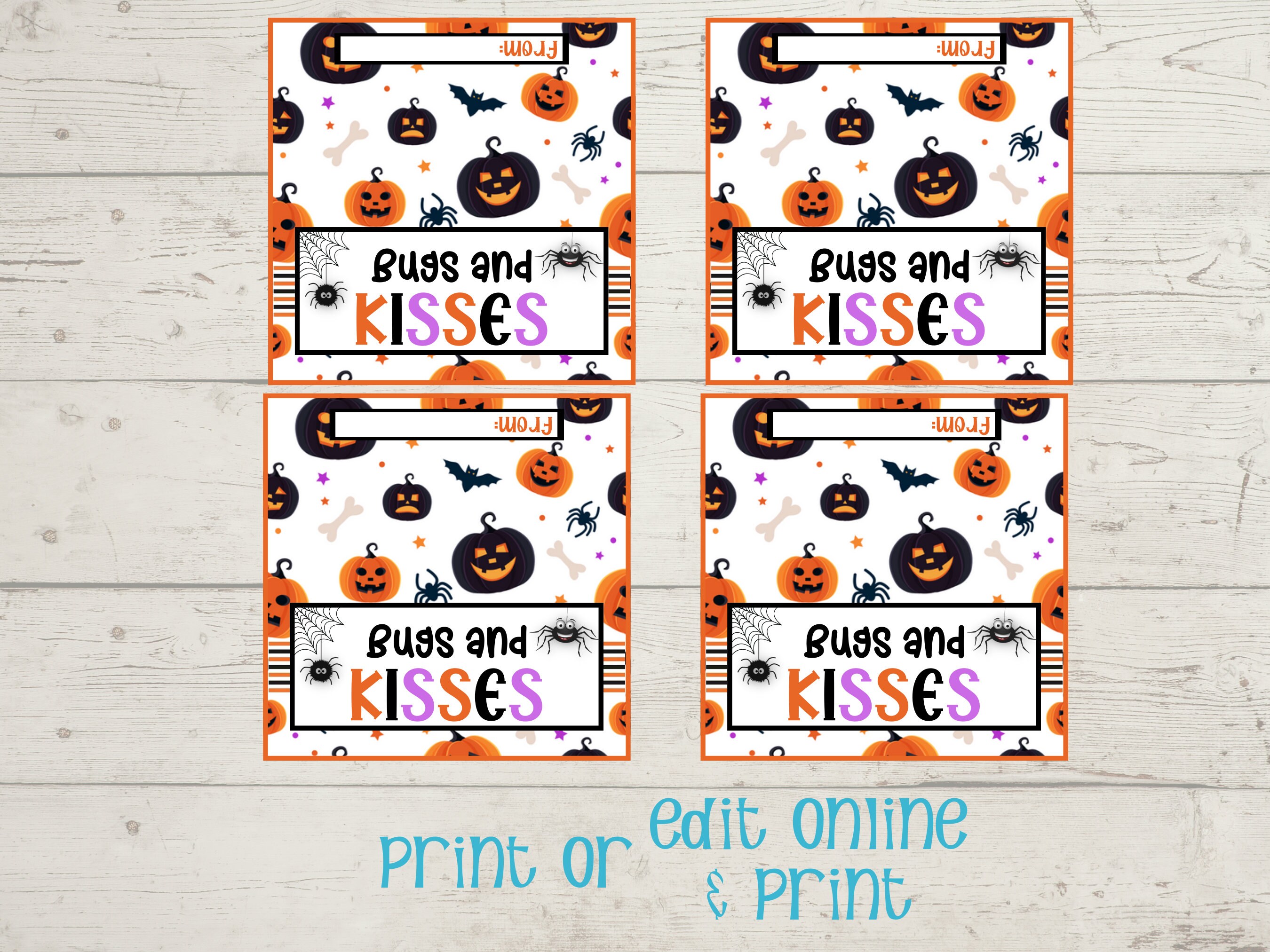 Editable Halloween Gift Tag , Bugs and Kisses, Gift Tag for Students ...