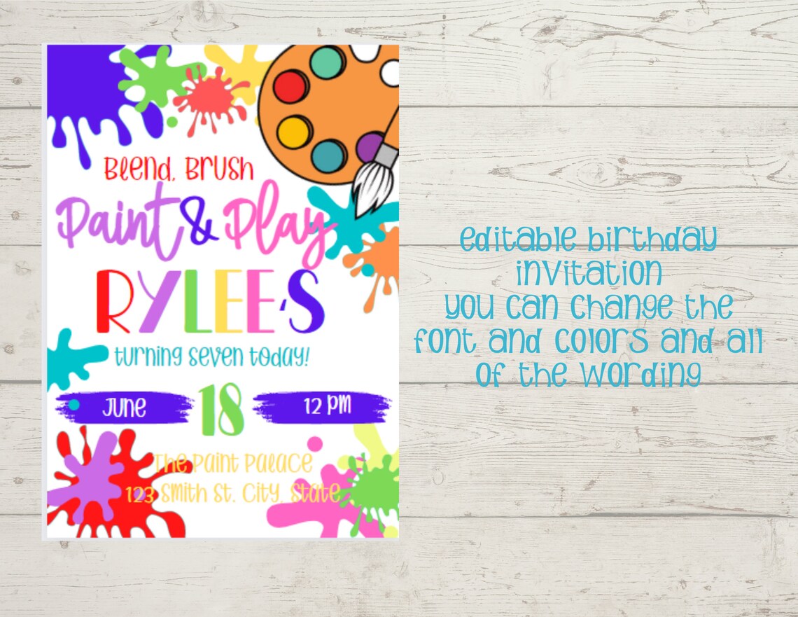 Editable Paint Party Digital Birthday Invitation, Paint Party Theme ...