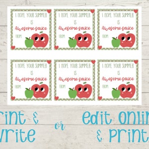 Editable End of Year Gift Tag , Awesome-sauce Summer Tag , End of Year ...