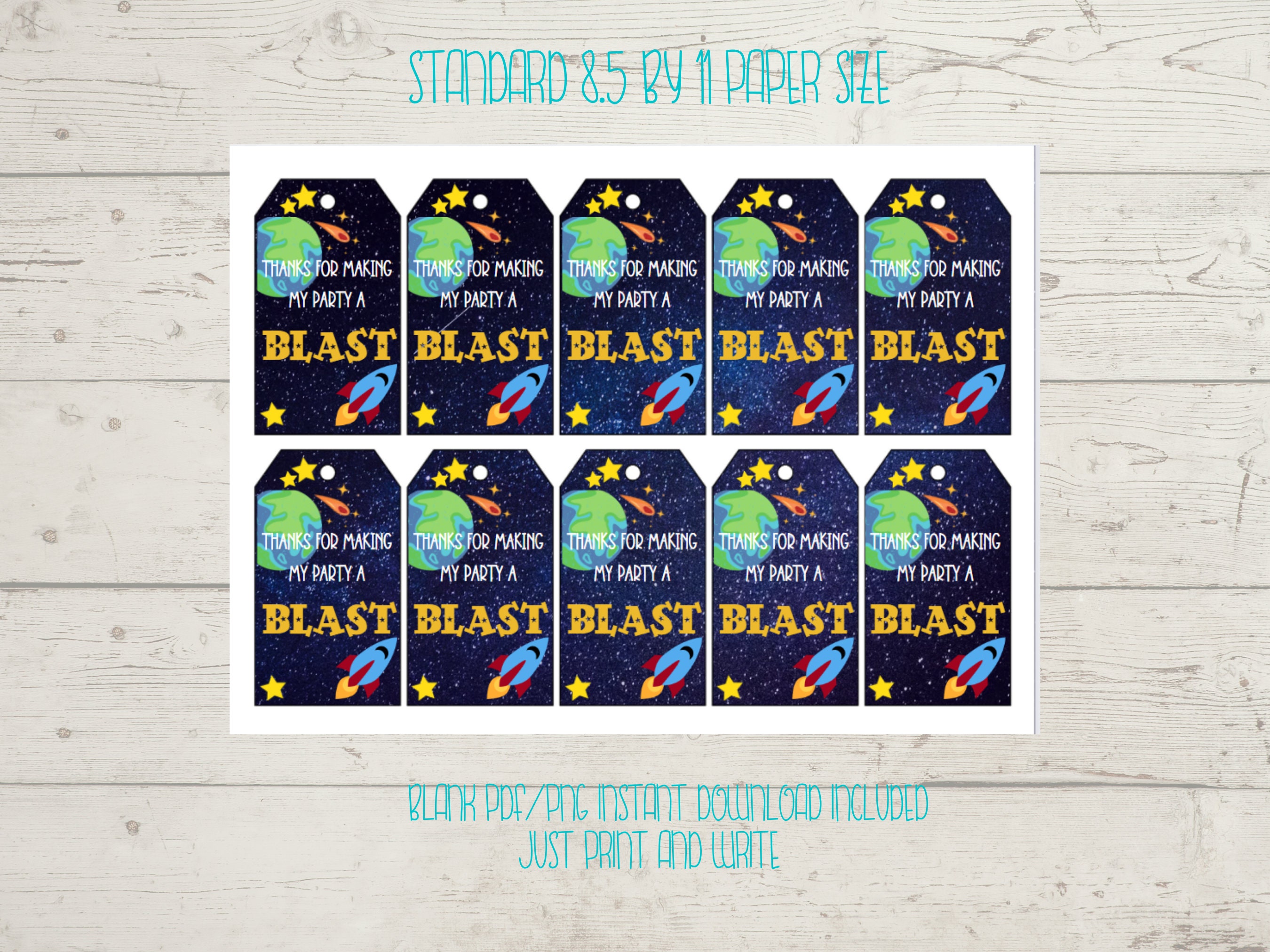 Editable Space Birthday Thank You Gift Tags, Space Birthday Theme Party ...