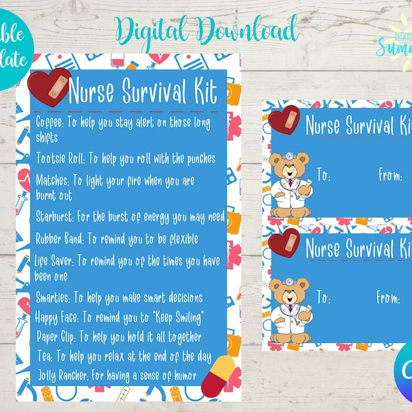 Nurses Survival Kit Tag - Etsy