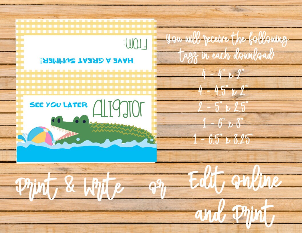 Editable See You Later Alligator Treat Bag Topper, Class Treat Bag ...