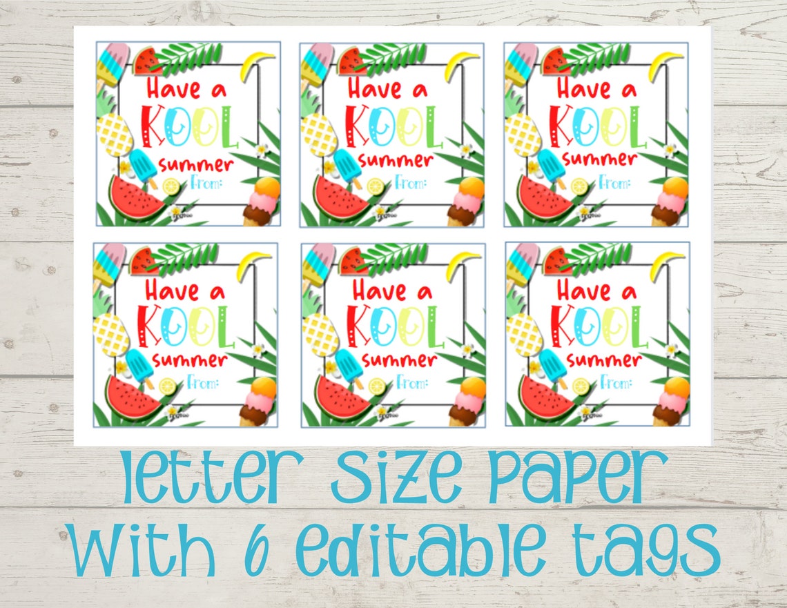 Editable End of Year Gift Tag Kool/cool Summer Tag End of - Etsy