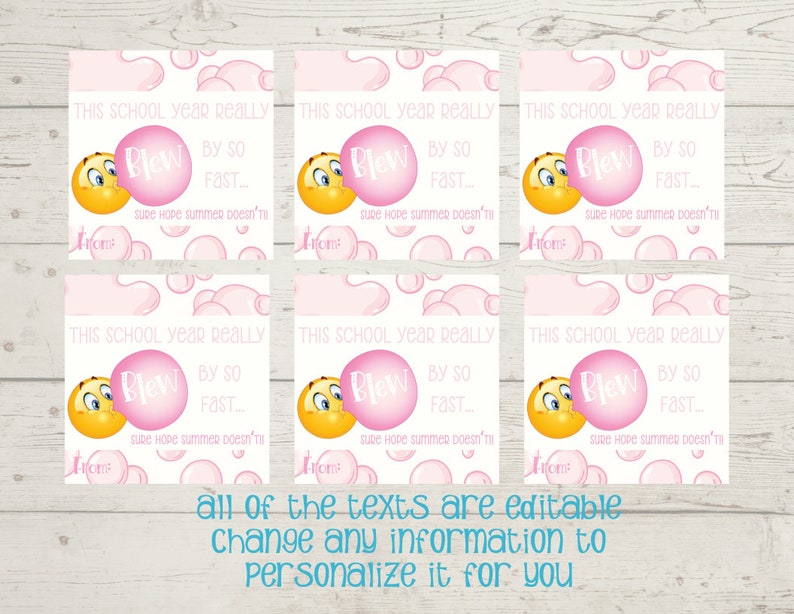 Editable Bubblegum Gift Tag , Gift Tag , End of Year Gift Tags for ...