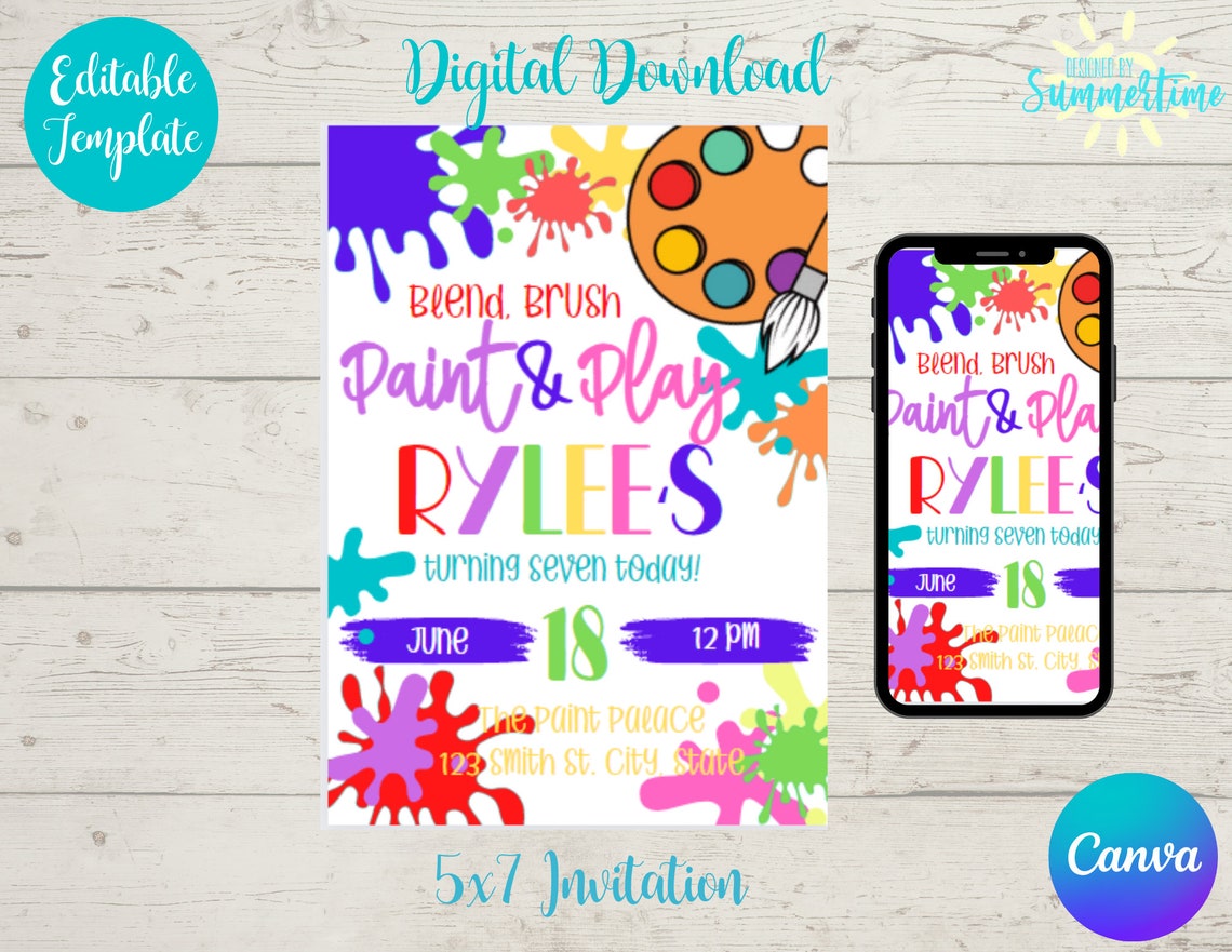 Editable Paint Party Digital Birthday Invitation, Paint Party Theme ...