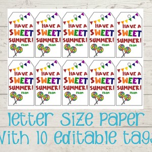 Editable End of Year Gift Tag , Sweet Summer Tag , End of Year Gift ...