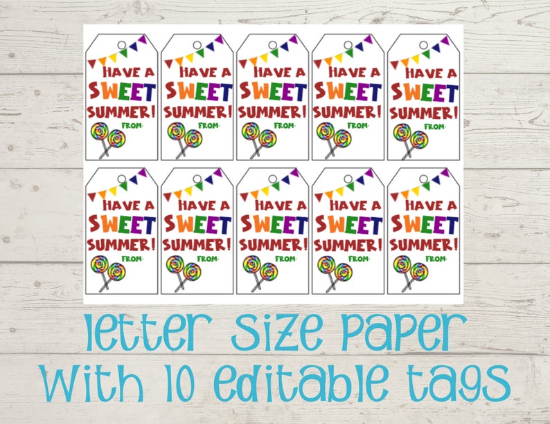 Editable End of Year Gift Tag , Sweet Summer Tag , End of Year Gift ...