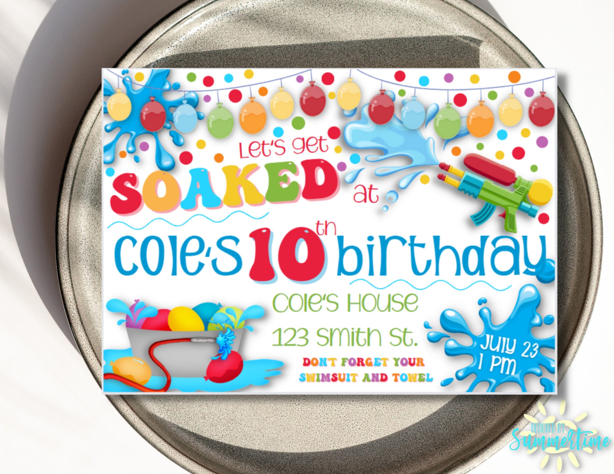 Editable Water Birthday Party Invitation, Water Balloon Gun Party ...
