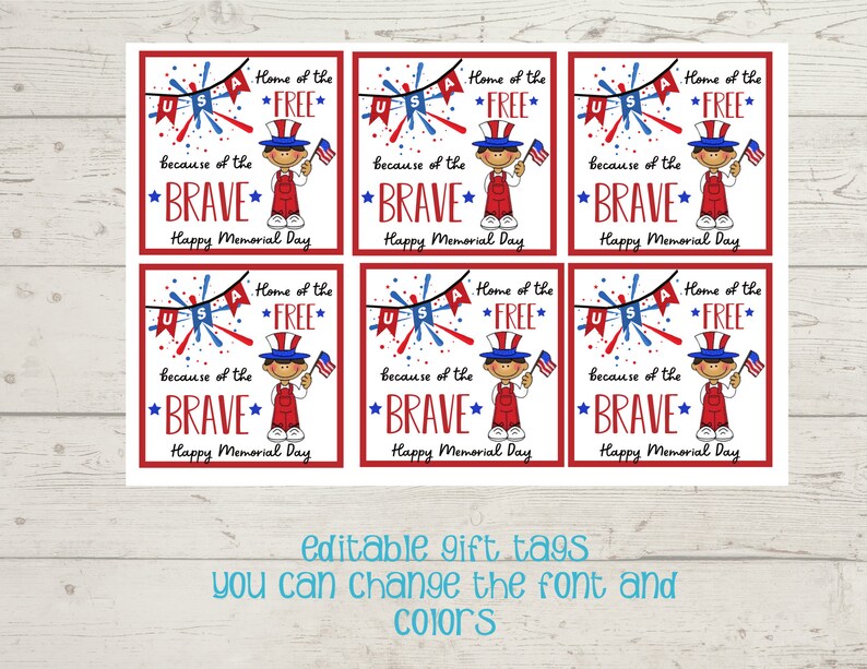 Editable Memorial Day Gift Tag Memorial Day Favor Tag - Etsy