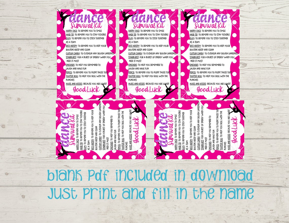Editable Dancer Survival Kit Tag , Dance Competition , Printable, Candy ...