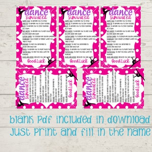 Editable Dancer Survival Kit Tag , Dance Competition , Printable, Candy ...