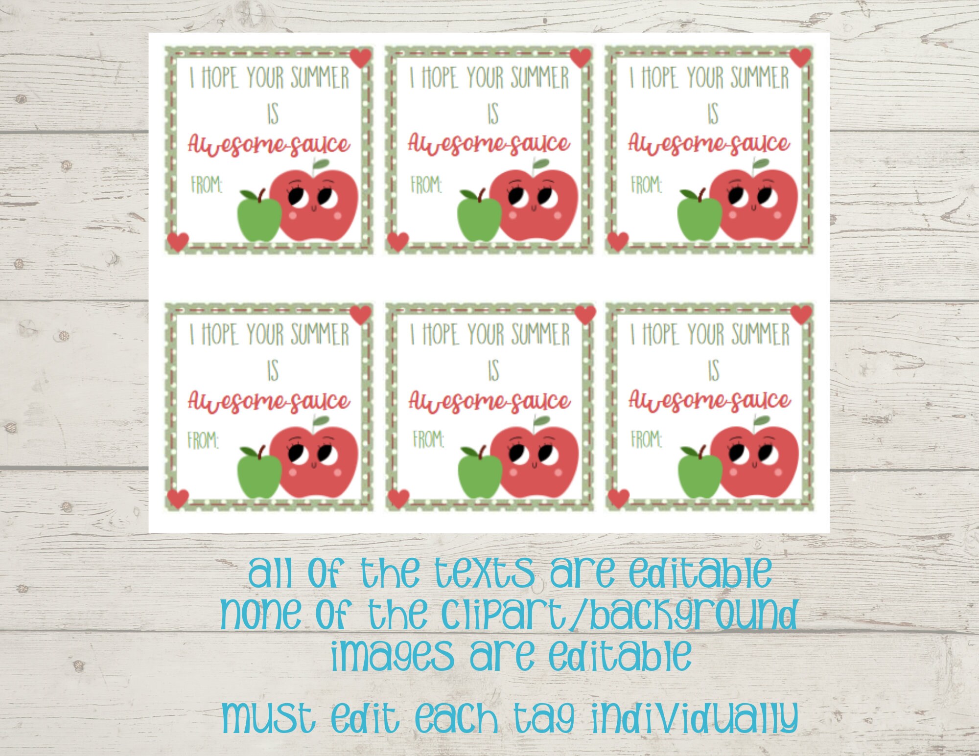 Editable End of Year Gift Tag , Awesome-sauce Summer Tag , End of Year ...