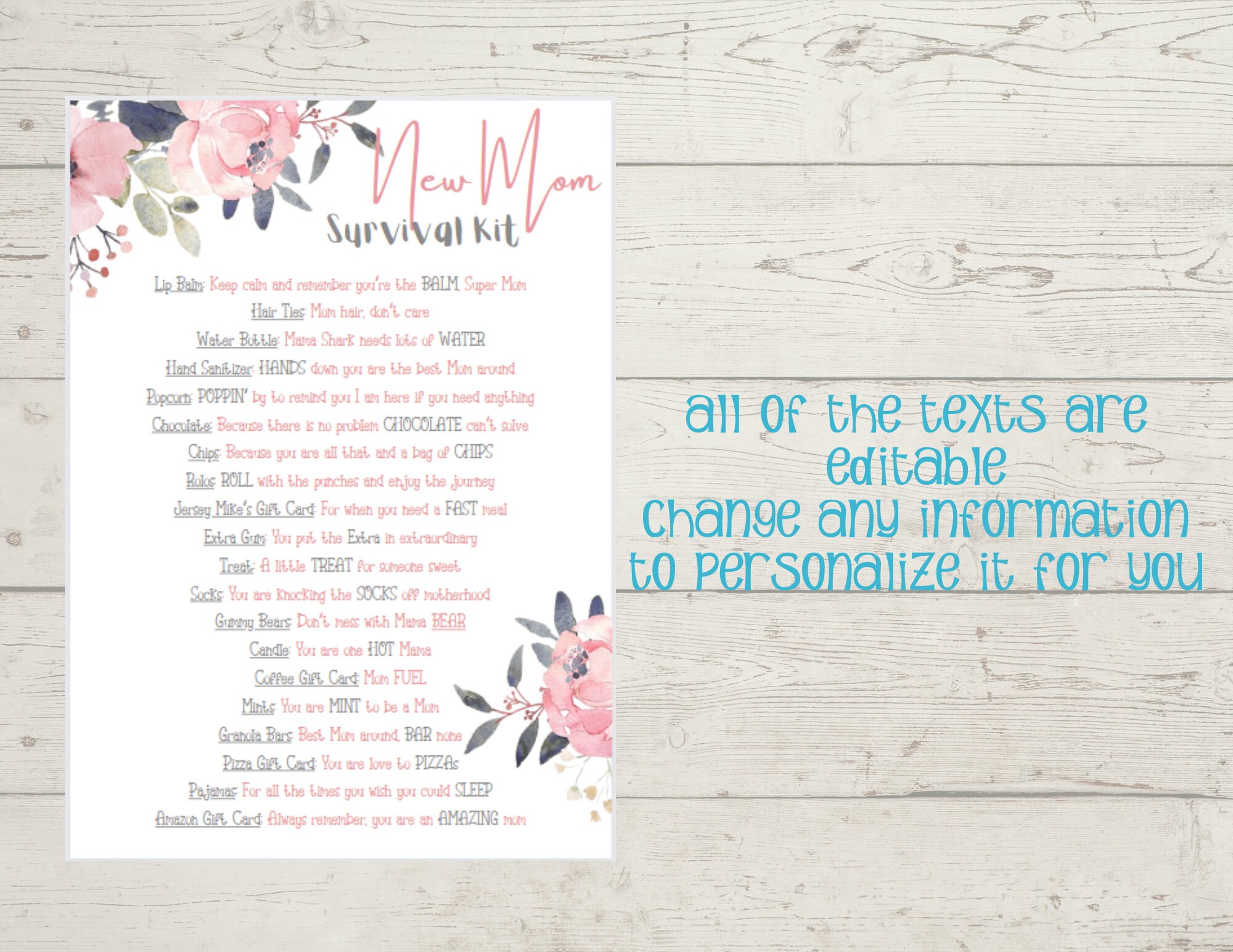 Editable New Mom Survival Kit Tag , New Mother , Mother Survival Kit ...
