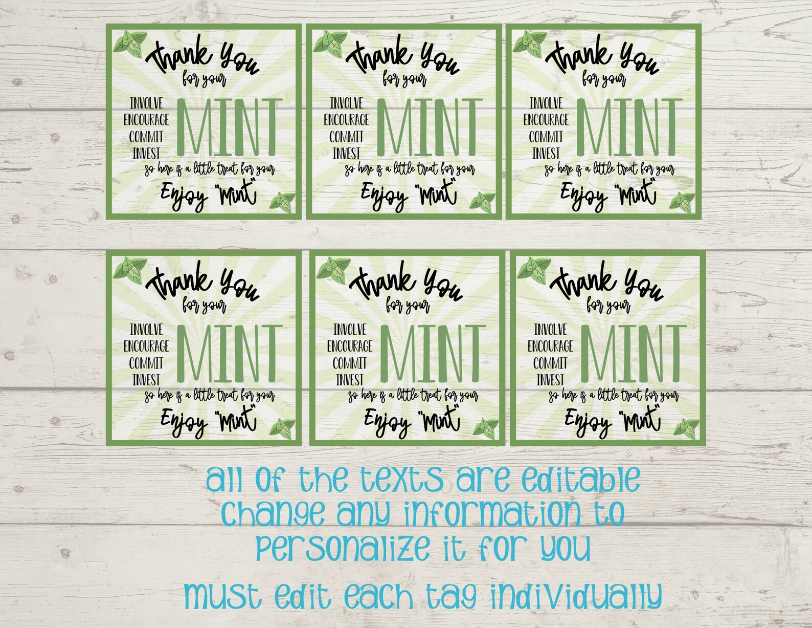 Editable Thank You Mint Candy Tag , Staff Appreciation , Printable ...