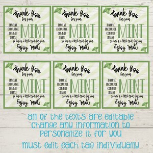 Editable Thank You Mint Candy Tag , Staff Appreciation , Printable ...