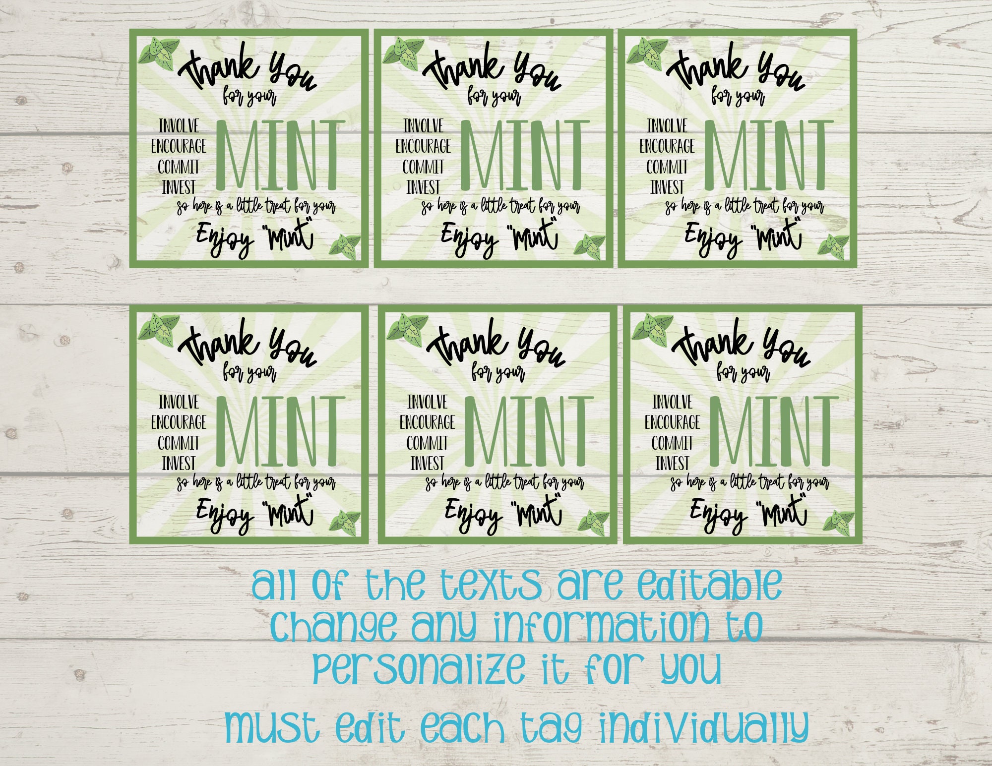 Editable Thank You Mint Candy Tag , Staff Appreciation , Printable ...