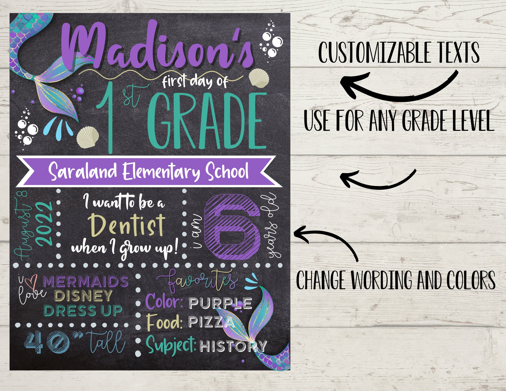 First Day of School Sign, Editable Photo Prop Sign, Mermaid First Day ...